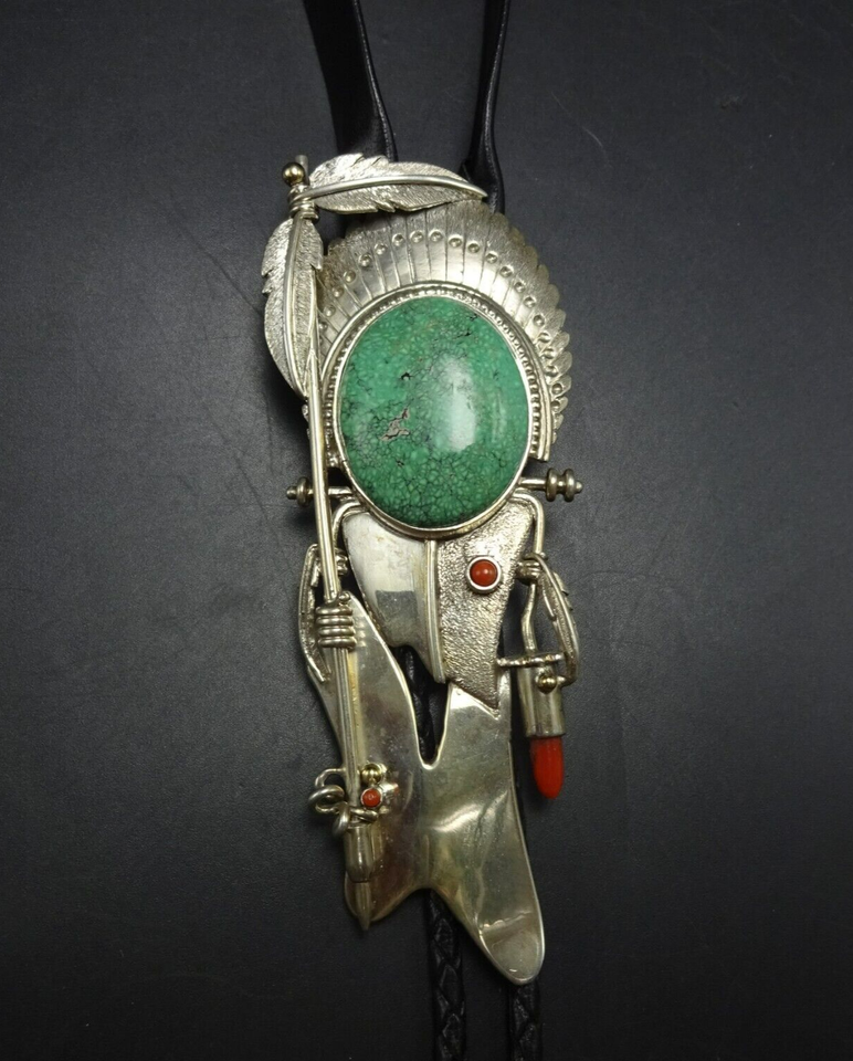 Spectacular RAY WINNER SterlingSilver 14K TURQUOISE CORAL Warrior Chief ...