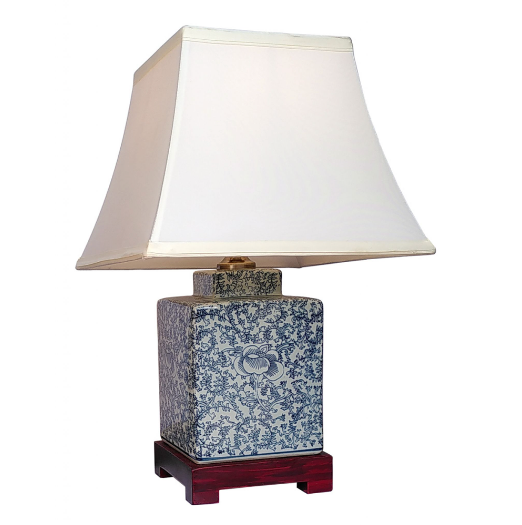 Blue Ceramic Lamp Oriental Chinese Porcelain Square Table Lamp M9953 | eBay