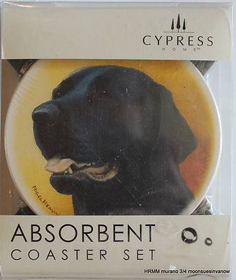 Absorbent stone Coaster Set Wood Caddy lab Labrador Retriever Dogs cork ...