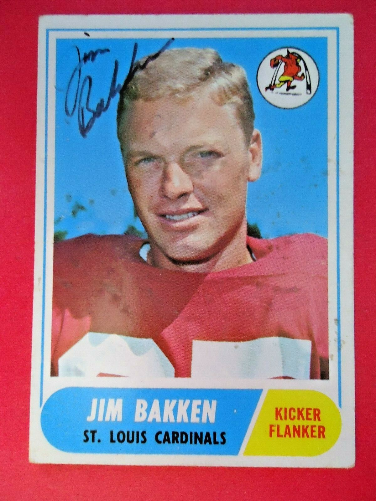 Jim Bakken - 1968 Topps Autographed Football card # 8 - St. Louis ...