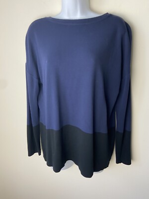 Ann Taylor Loft Navy Blue with Black Long Sleeve Top Shirt Size Medium ...