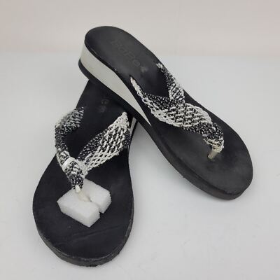 BEBE Womens Sandals Size 7 Wedge Thong Flip Flops - Black White Gray | eBay