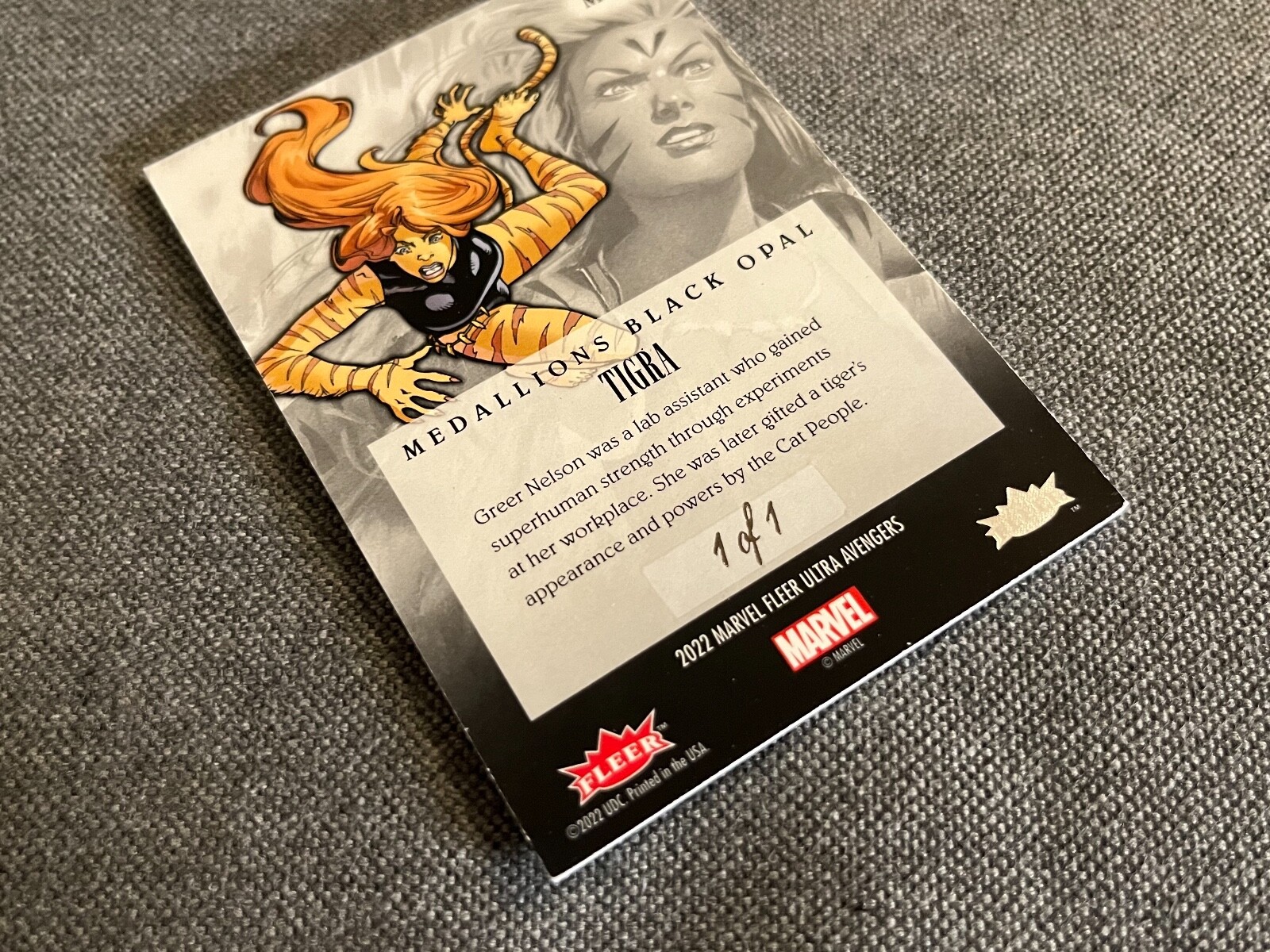 Tigra 1/1 black opal oneofone M-45 Medallions 2022 Marvel Fleer Ultra ...