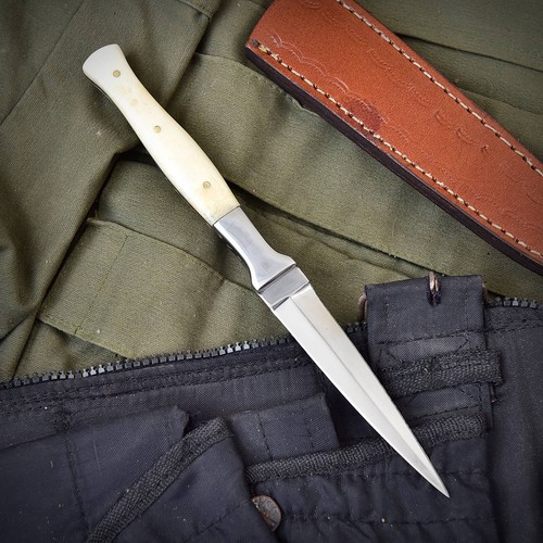 Slim Boot Fixed Knife 4" Double Edge D2 Steel Dagger Blade Camel Handle ...