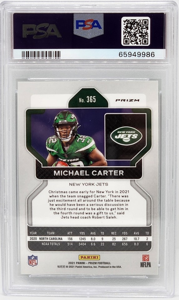Michael Carter New York Jets 2021 Panini Prizm Green Rookie Card #365 ...