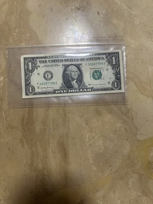 Unique Serial Number Fancy Dollar Bill F 00007766 E 2017 Series | eBay