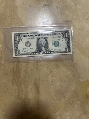 Unique Serial Number Fancy Dollar Bill F 00007766 E 2017 Series | eBay