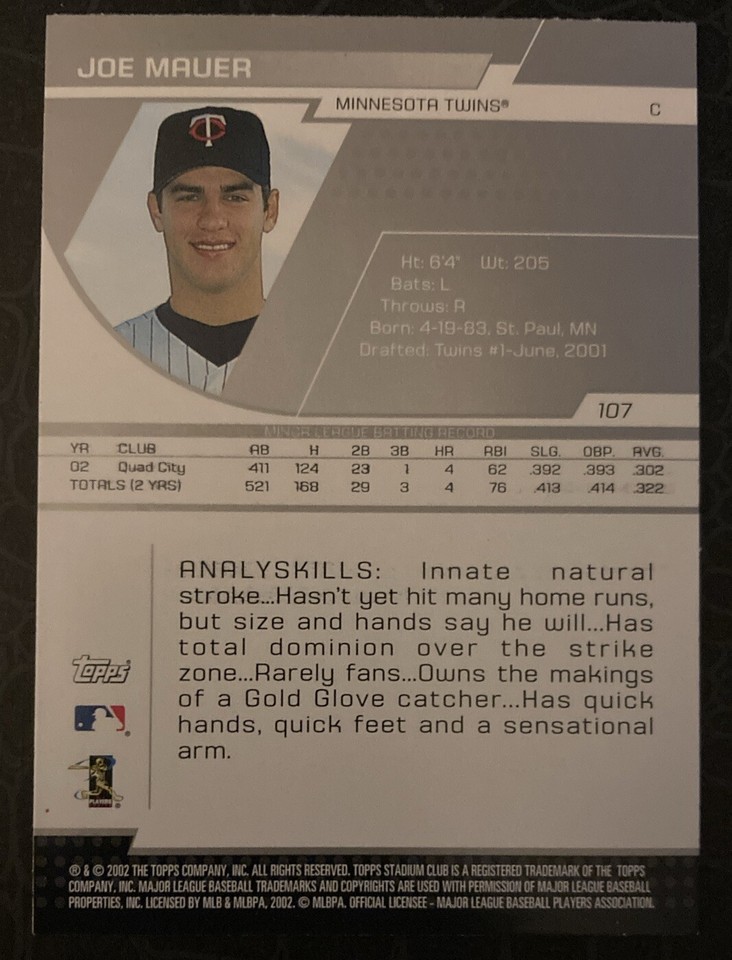 Joe Mauer 2002 Stadium Club Rookie Card #107 (5874) | eBay