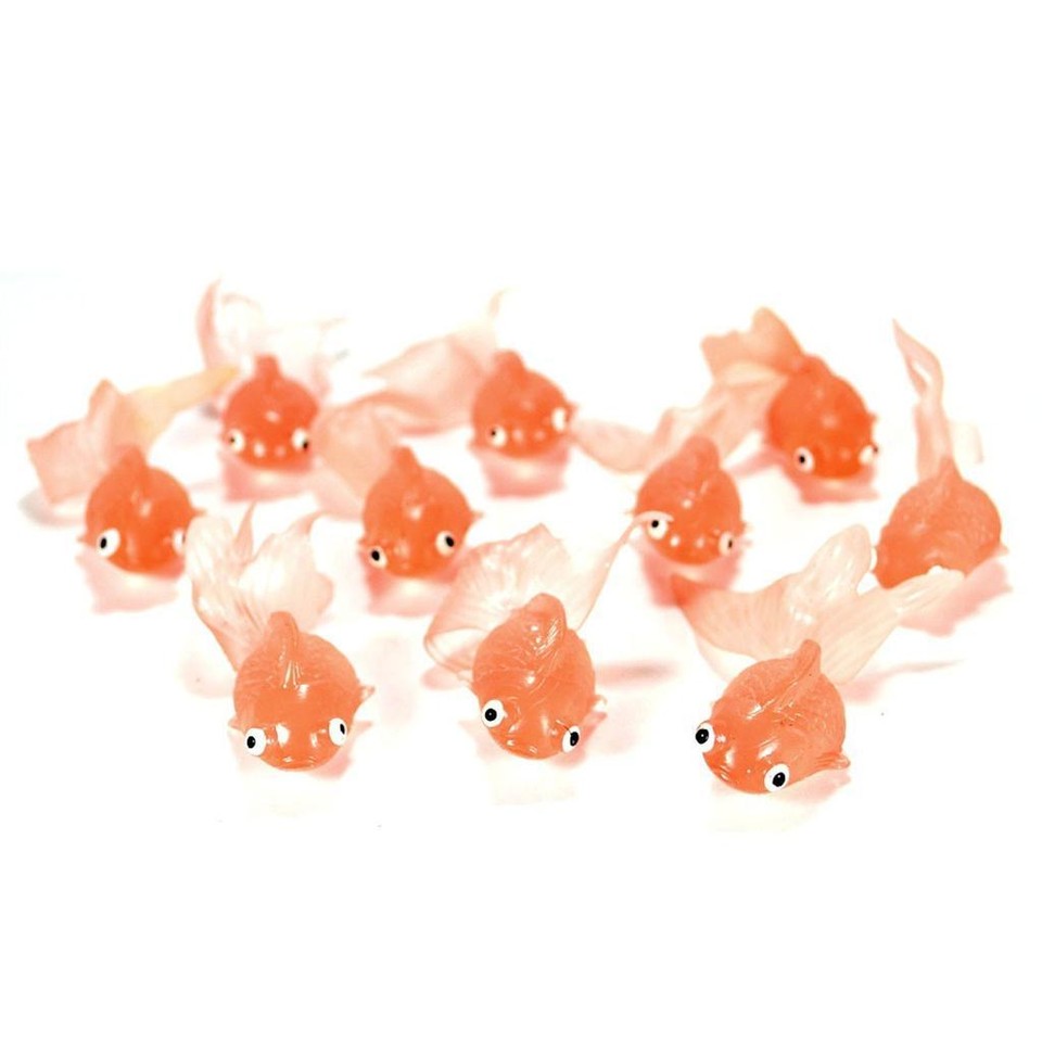 LOT OF 10 PLASTIC GOLDFISH Small Soft Rubber Floating Gold Fish Toy ...
