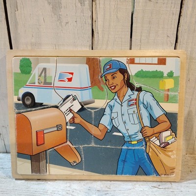 Lakeshore Wooden Puzzle Mail Carrier Mailman Post Office Preschool ...