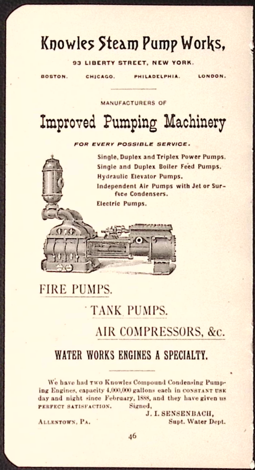 Knowles Steam Pump Works Improved Pumping Machinery Fire Pumps ...