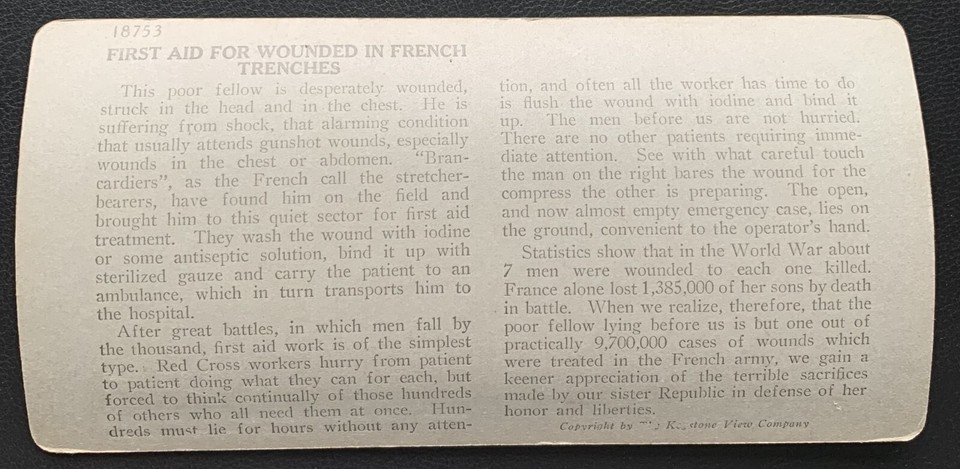 FIRST AID IN FOR WOUNDED IN FRENCH TRENCHES WW1 KEYSTONE STEREOVIEW ...