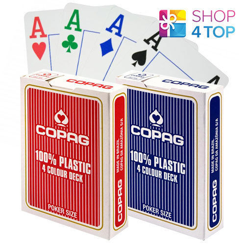 COPAG 4 COLOUR 100% PLASTIC JUMBO INDEX POKER CARDS DECK BLUE RED ...