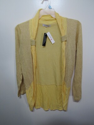 New Aziza Top Size S Yellow Glitter Gold Open Front Long Sleeve | eBay