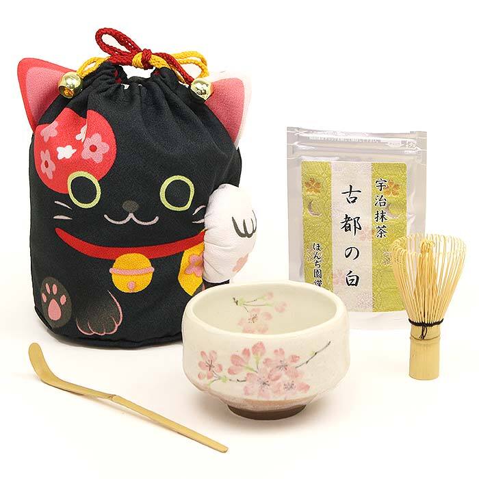 Honjien Tea Ceremony Matcha set Japan Sadou Beginner Lucky Cat Mikeneko ...