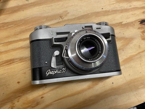 GRAFLEX GRAPHIC 35 w/ 50mm Graflar f/2.8 Lens & Removable Leather Case ...