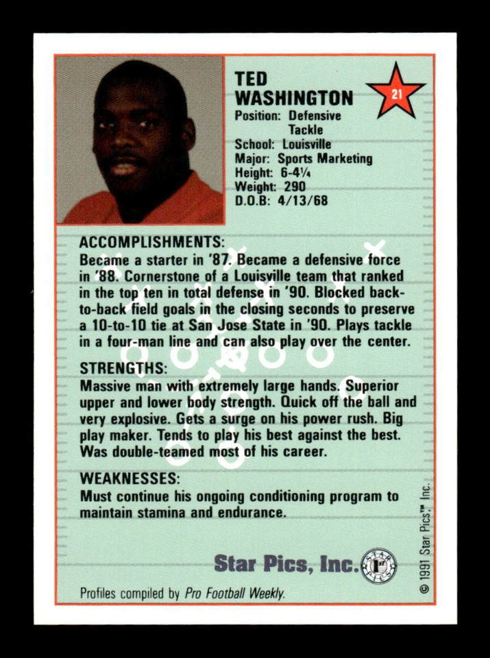 1991 Star Pics Ted Washington #21 | eBay