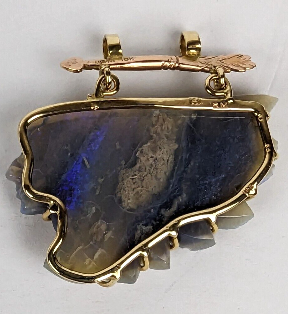 14k Gold Carved Australian Opal Indian Chief Custom P… - Gem