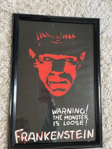 Frankenstein Horror Warning The Monster is Loose Vintage Framed Repo ...