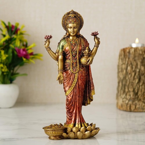 Hindu Goddess Maa Laxmi Standing on Lotus Devi Lakshmi Statue Sculpture ...