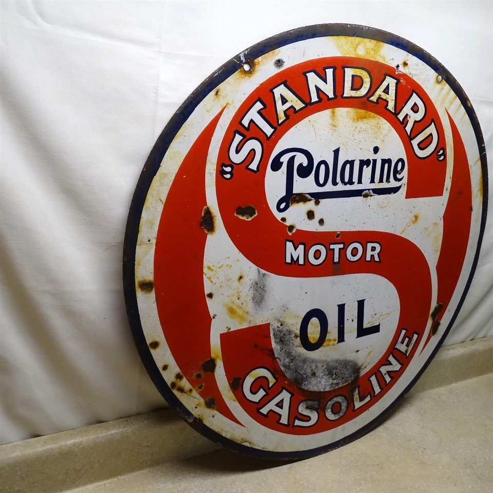 Vintage Polarine Motor Oil Standard Gasoline Porcelain Sign, Double ...