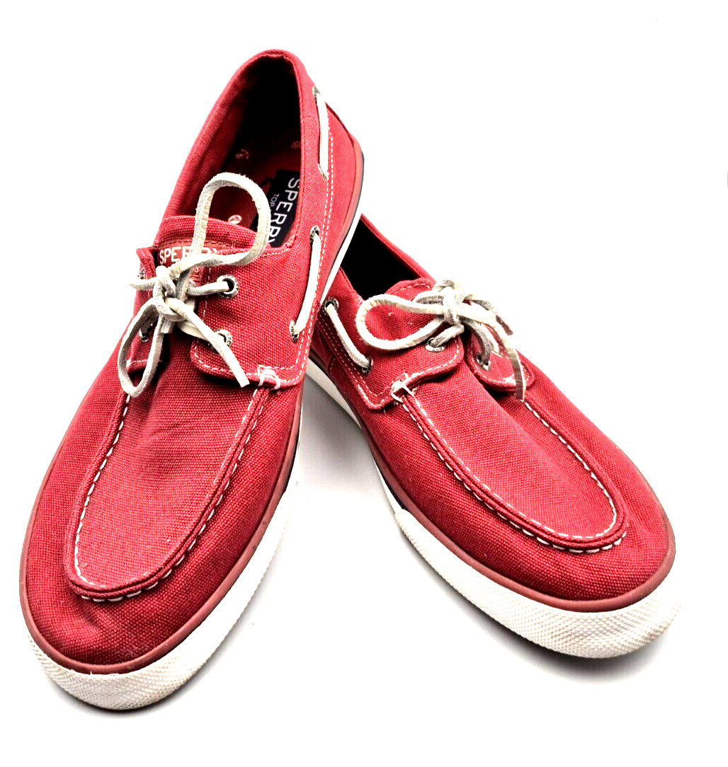 Red Sperry Topsider Mens Boat Shoes White Leather Lac… - Gem