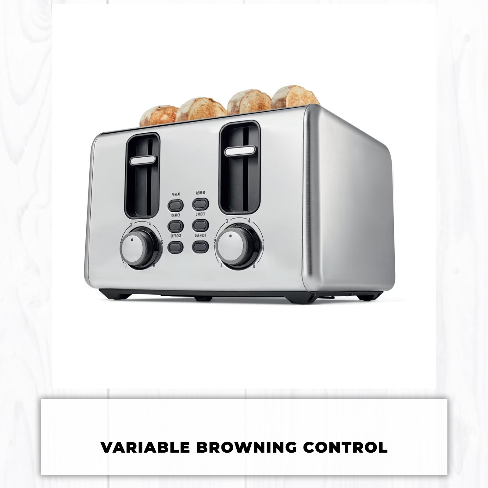 1500W Silver Toaster Stainless Steel 4 Slice Wide Bread Slots and Crumb ...