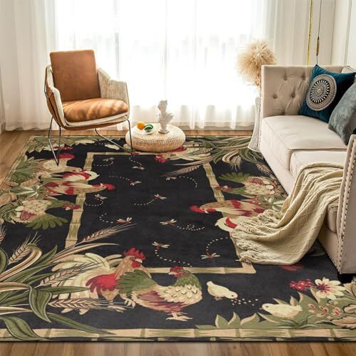 Vintage Rustic Rooster Area Rug 7' x 5' French Country 5' x 7' Country ...