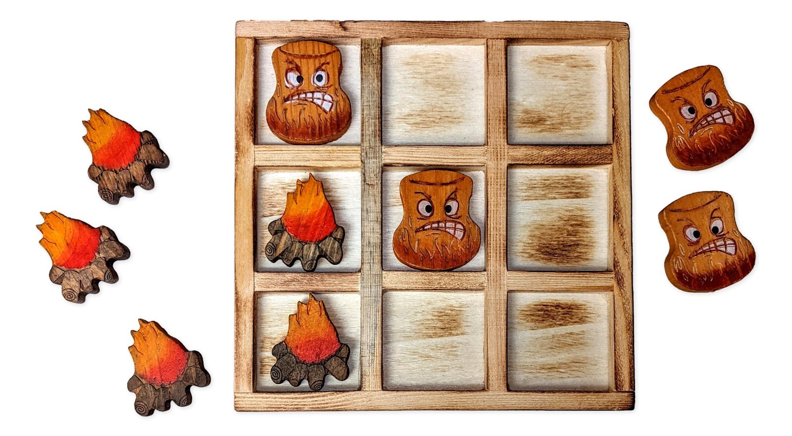Handmade Old Fashioned Wooden TIC-TAC-TOE Game, Campfire & Marshmallows ...
