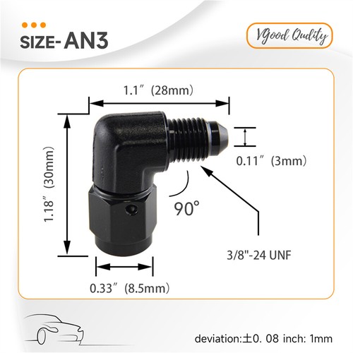 2PCS AN3 Female to 3AN Male 90 Degree Flare Swivel Hose Fitting Adapter ...
