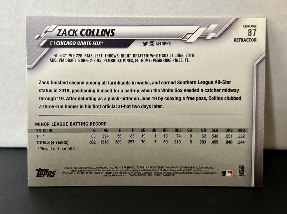 2020 Topps Chrome Refractor Zack Collins RC Chicago White Sox #87 ...