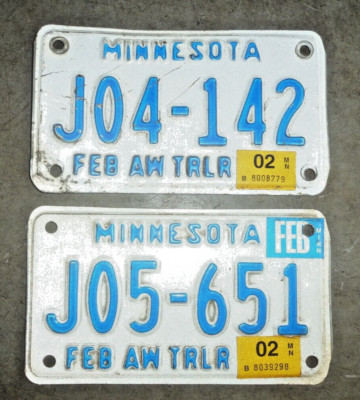 Metal license plate Minnesota trailer lot of 2 - 7" x 4" - February ...