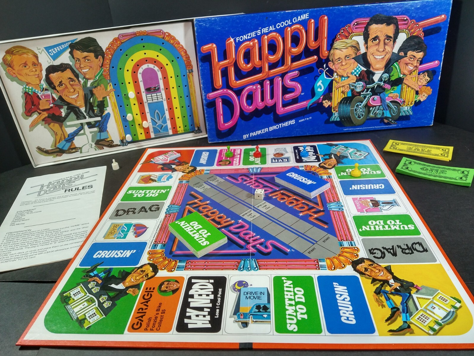 Vintage1976 Happy Days Fonzie's Real Cool Board Game Parker Brothers ...