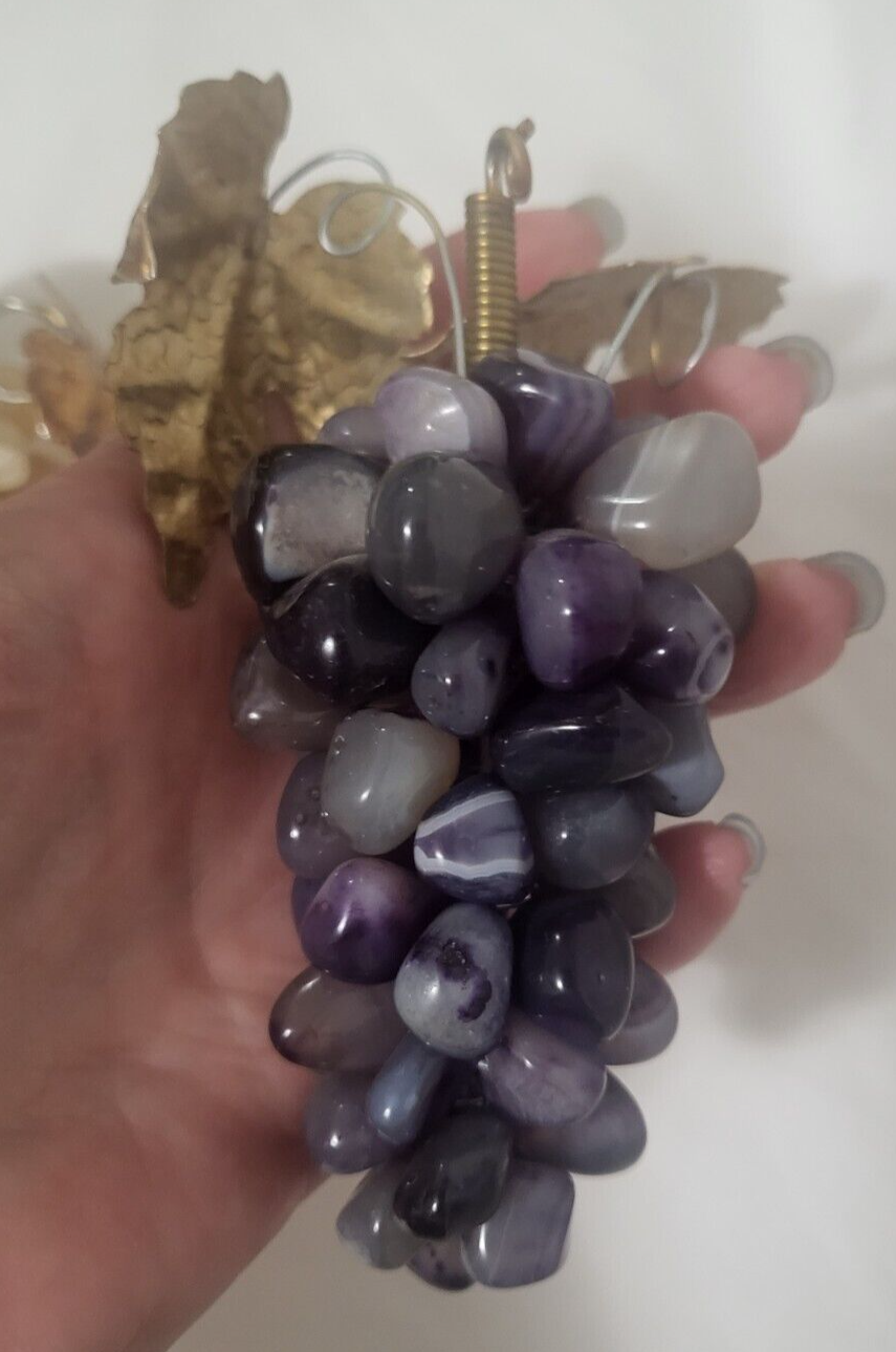 Set/2 Polished Semi-Precious Stone Clusters Grapes Brass Citrine ...