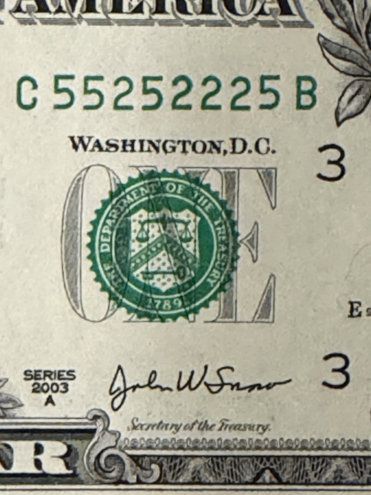 BINARY, 4 of a Kind 5s and 2s, UNC $1 One Dollar, Fancy Serial Number ...
