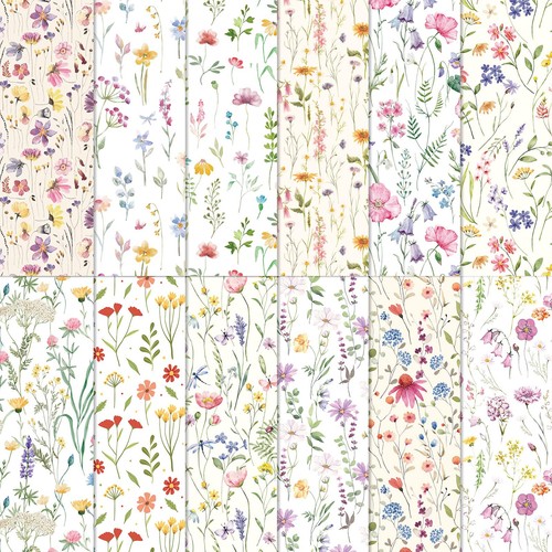 12Pcs Wildflower Cotton Fabric Bundles Watercolor Floral Fat Quarters ...