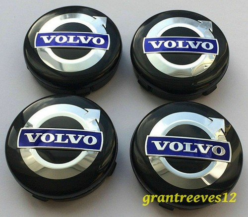 4x 64mm BLUE/BLACK VOLVO WHEEL CENTRE HUB CAPS C30 C70 S40 S60 V604x ...