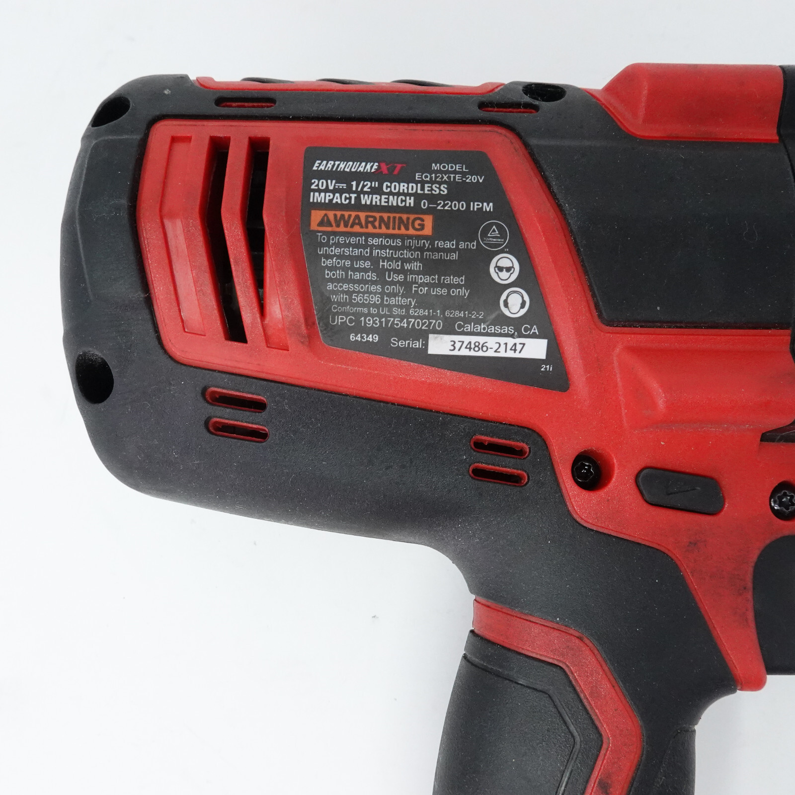 Earthquake EQ12XT-20V 20V Max Lithium 1/2" Cordless Impact Wrench Kit ...