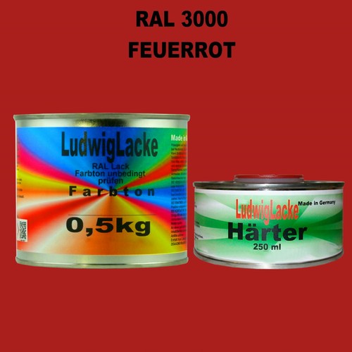 RAL 3000 Feuerrot Acryllack 0,75 kg glänzend mit Härter freie Farbwahl ...