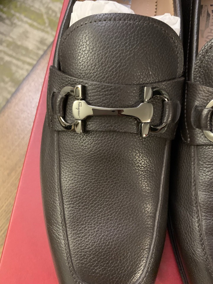 New Auth Salvatore Ferragamo Men Brown Leather Moon Piper Moccasin ...