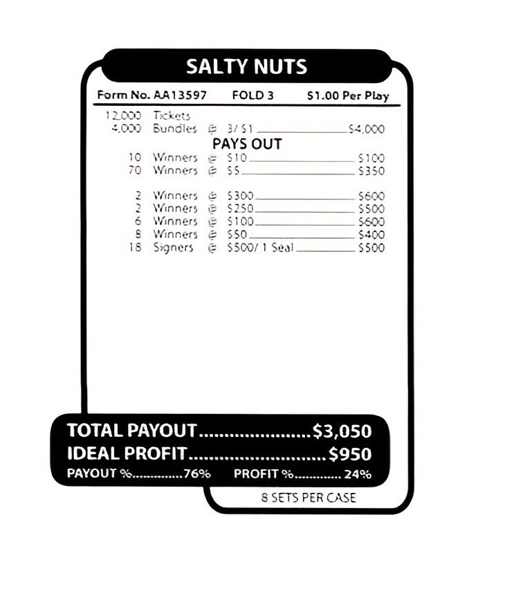Pull Tab Ticket - Jar - Game - Salty Nuts - Window- 4,000 ct | eBay