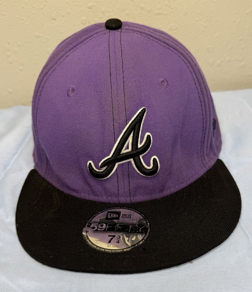 Atlanta Braves Hat Cap 7 3/4 New Era 59Fifty Purple Black Fitted ...