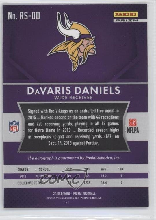 2015 Panini Prizm Rookie Signatures Violet Prizm Davaris Daniels #RS-DD ...