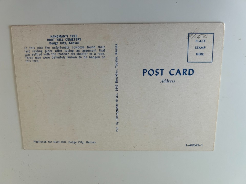 Hangman's Tree Boot Hill Cemetery Dodge City Kansas Postcard | eBay