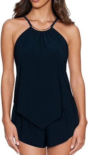 Magicsuit BLACK Halo Effect Goldie High Neck Swim Romper Swim Cover Up ...