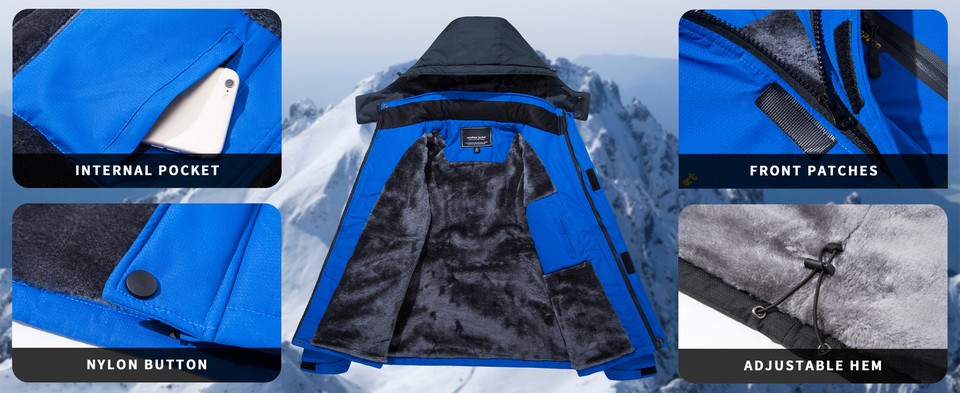 Men's Waterproof Ski Jacket Winter Warm Jackets Snow Thermal Fleece ...