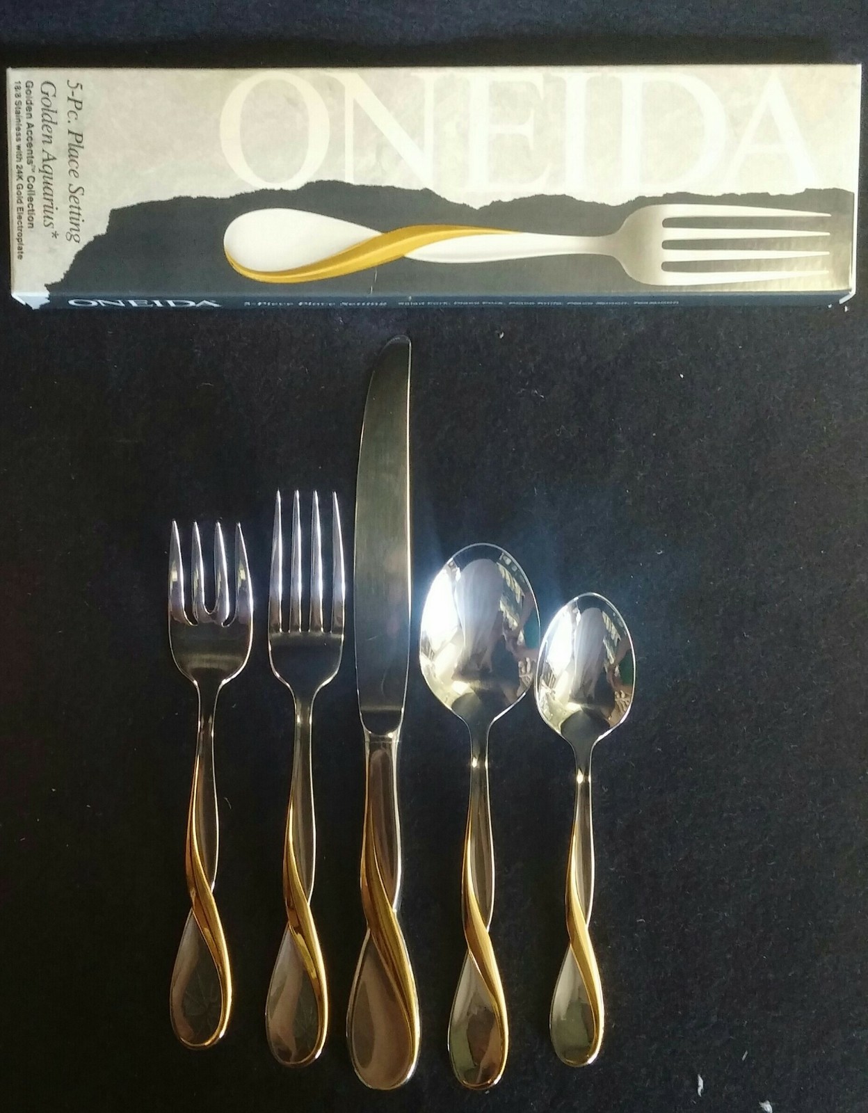 ONEIDA Golden Aquarius Stainless Flatware Place Setting Made in USA | eBay