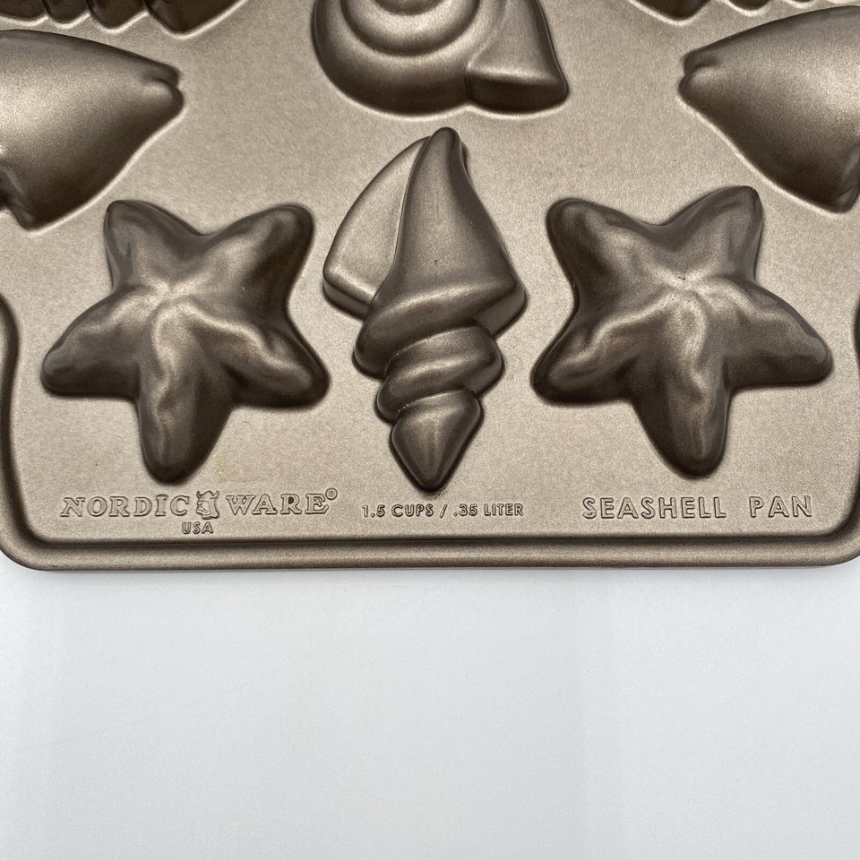 Nordic Ware SEASHELL Mini Cakes Candy Pan Gold Collection Seahorse ...