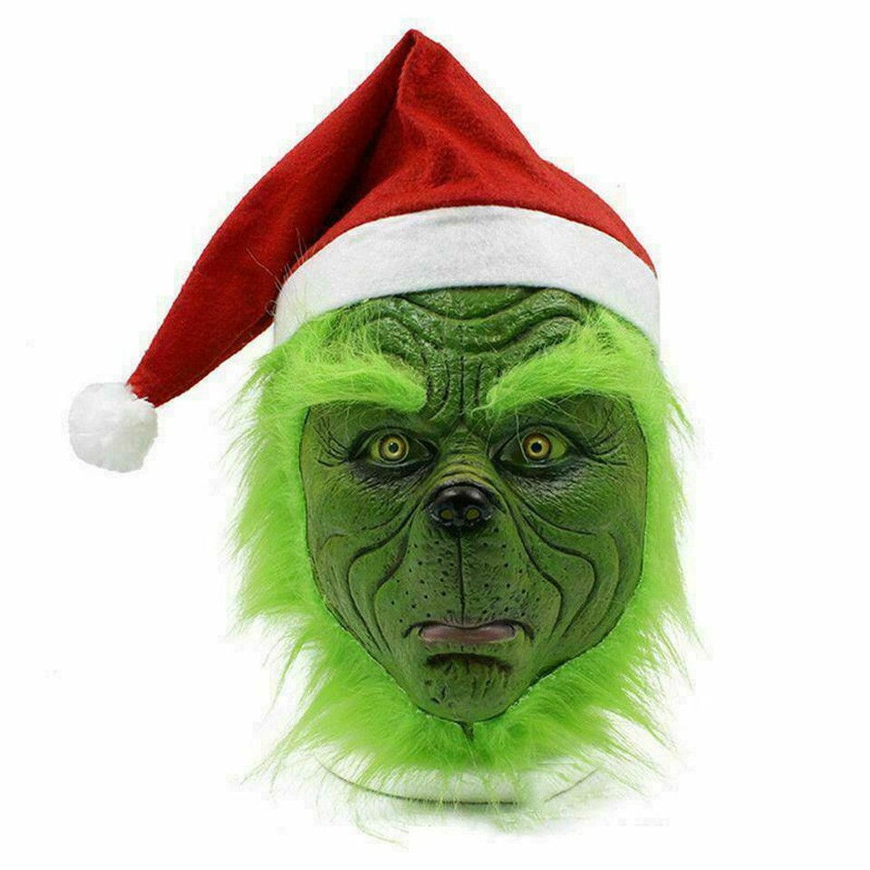 Grinch Vollkopf Latex Maske Perücke Xmas Hut Monster Kostüm Christmas ...