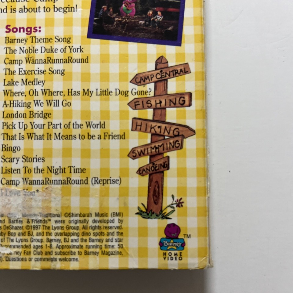 Barney Camp WannaRunnaRound VHS Actimates Compatible 50+min White Tape ...